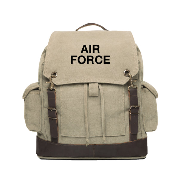 Air Force USAF Text Vintage Canvas Rucksack Backpack with Leather Stra ...